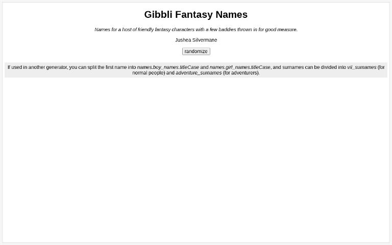 Gibbli Fantasy Names ― Perchance Generator