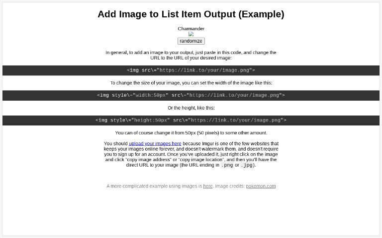 Add Image to List Item Output (Example) ― Perchance Generator