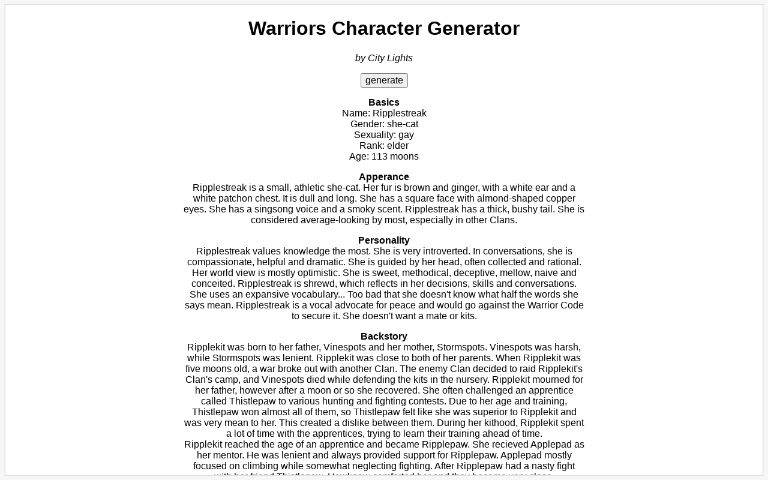 Warriors Character Generator