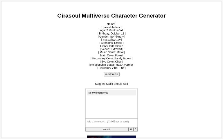 Girasoul Multiverse Character Generator