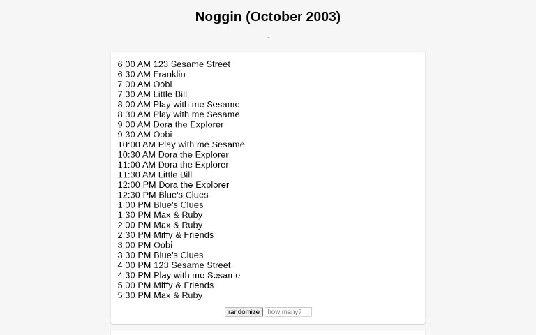 Noggin (October 2003) ― Perchance Generator