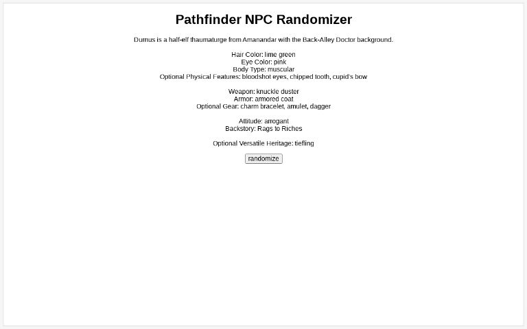 Pathfinder NPC Randomizer ― Perchance Generator