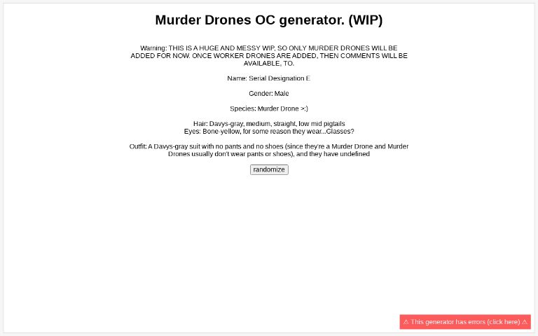 Murder Drones OC generator. (WIP)