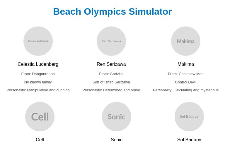 Beach Olympics Simulator ― Perchance Generator