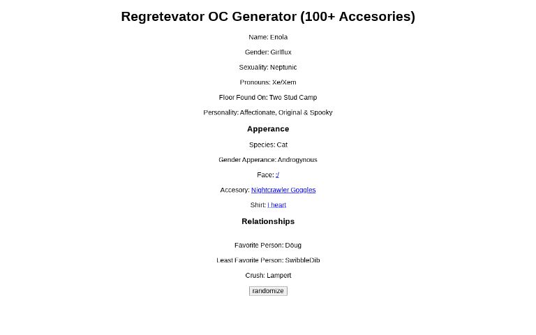 Regretevator OC Generator (100+ Accesories)