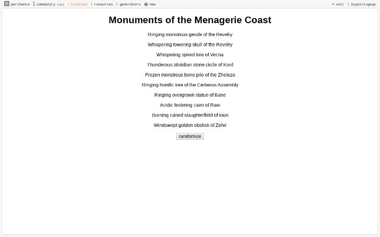 Monuments of the Menagerie Coast ― Perchance Generator