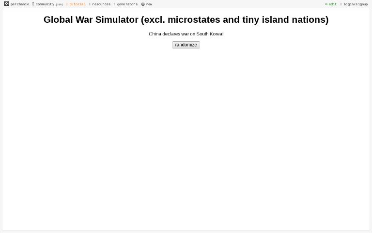 Global War Simulator (excl. microstates and tiny island nations ...
