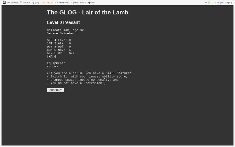 The GLOG - Lair of the Lamb ― Perchance Generator