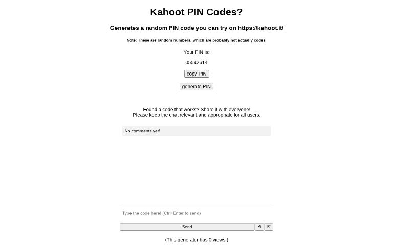Kahoot PIN Codes? ― Perchance Generator