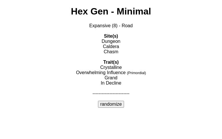 Hex Gen - Minimal ― Perchance Generator