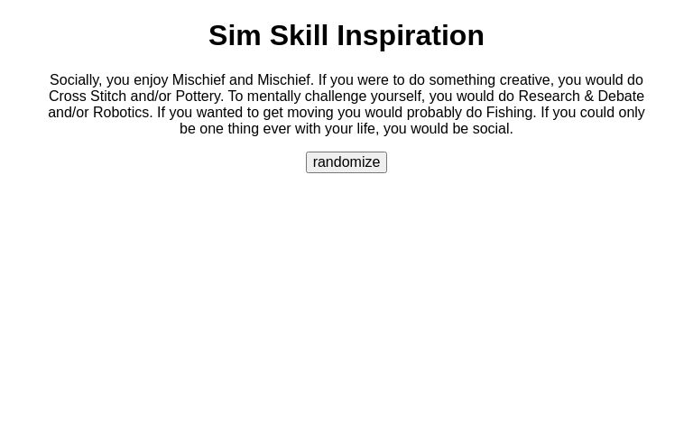 Sim Skill Inspiration ― Perchance Generator