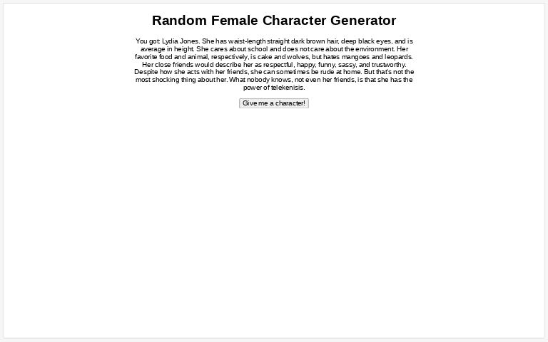 Random Female Character Generator