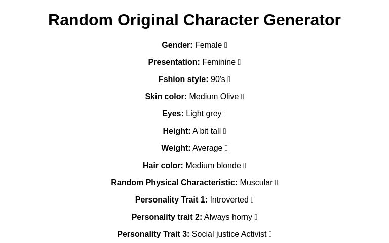 Random Original Character Generator