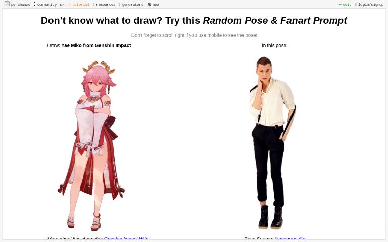 Don't know what to draw? Try this Random Pose & Fanart Prompt ― Perchance Generator