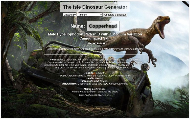 The Isle Dinosaur Generator
