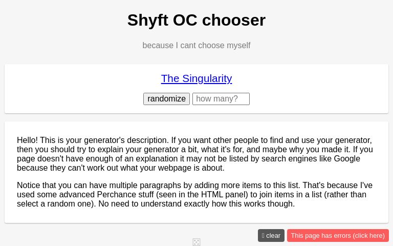 Shyft OC chooser ― Perchance Generator