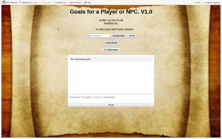 Goals for a Player or NPC. V1.0 ― Perchance Generator