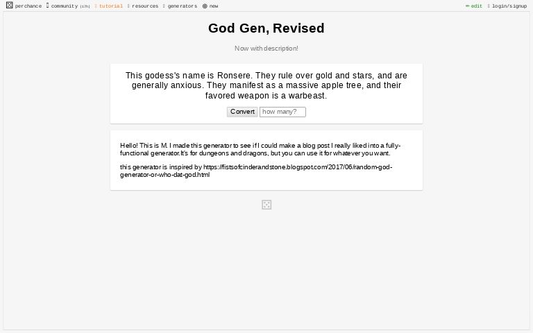 God Gen, Revised ― Perchance Generator
