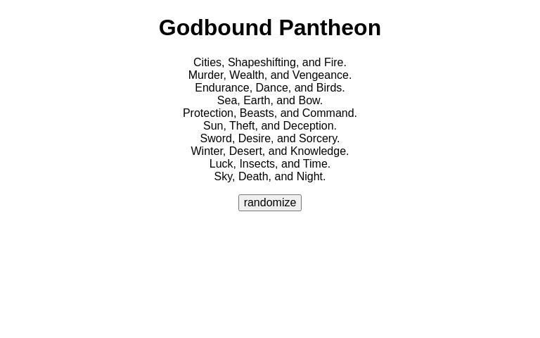 Godbound Pantheon ― Perchance Generator