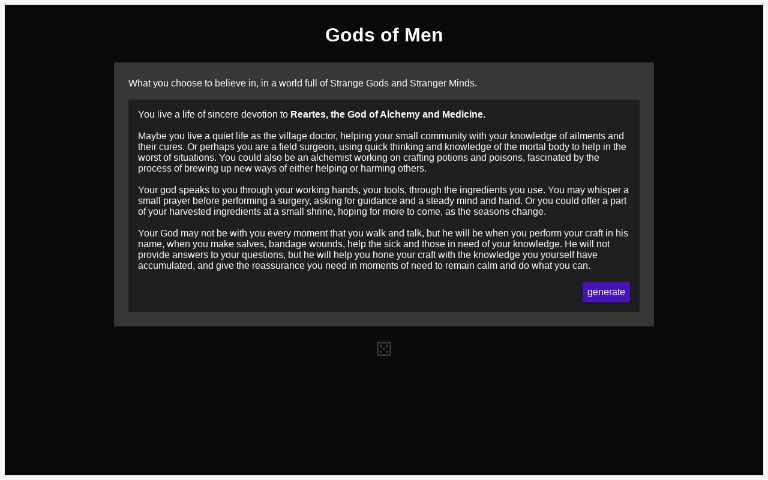 The Gods of Men ― Perchance Generator