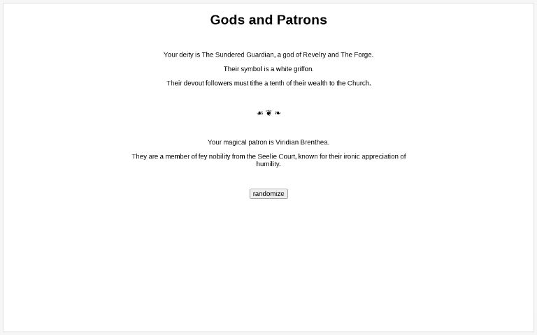 Gods and Patrons ― Perchance Generator