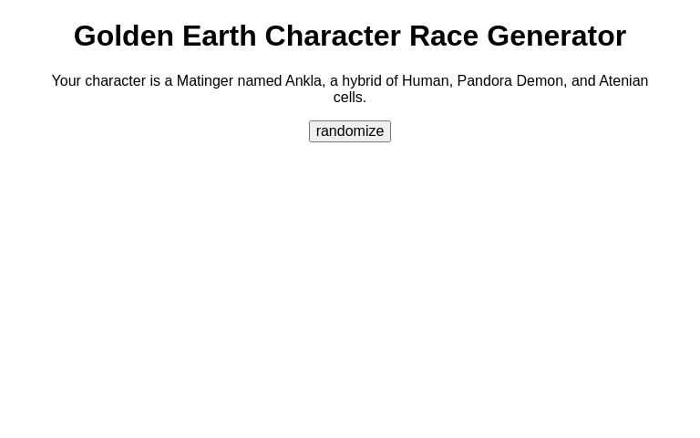 Golden Earth Character Race Generator