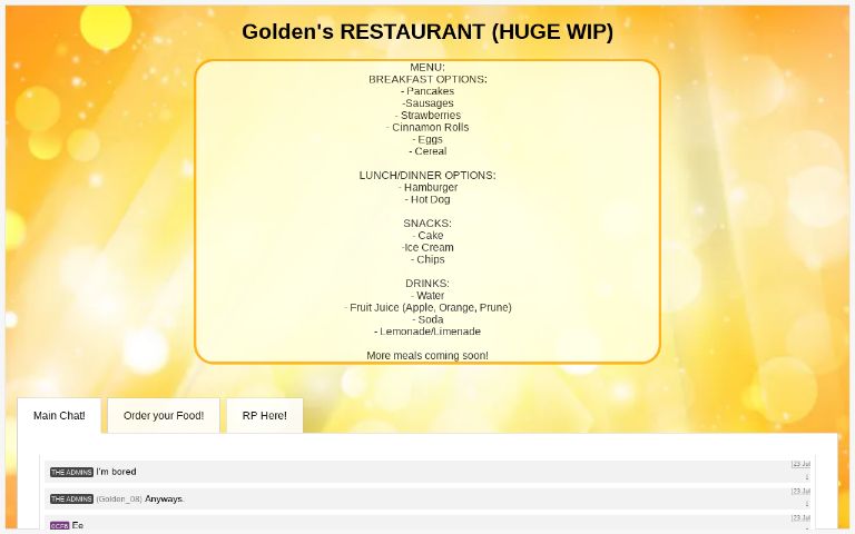 Golden's RESTAURANT (HUGE WIP) ― Perchance Generator