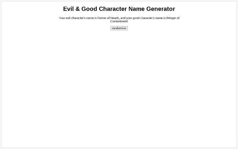 Evil & Good Character Name Generator