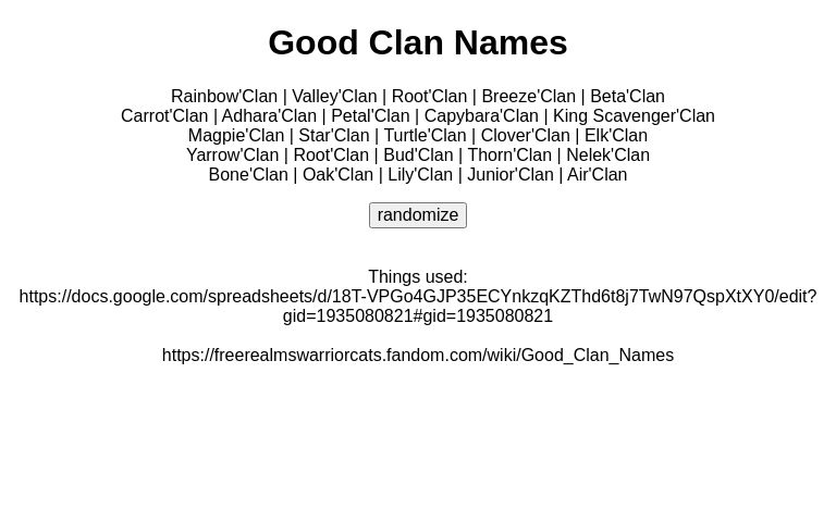 Good Clan Names ― Perchance Generator