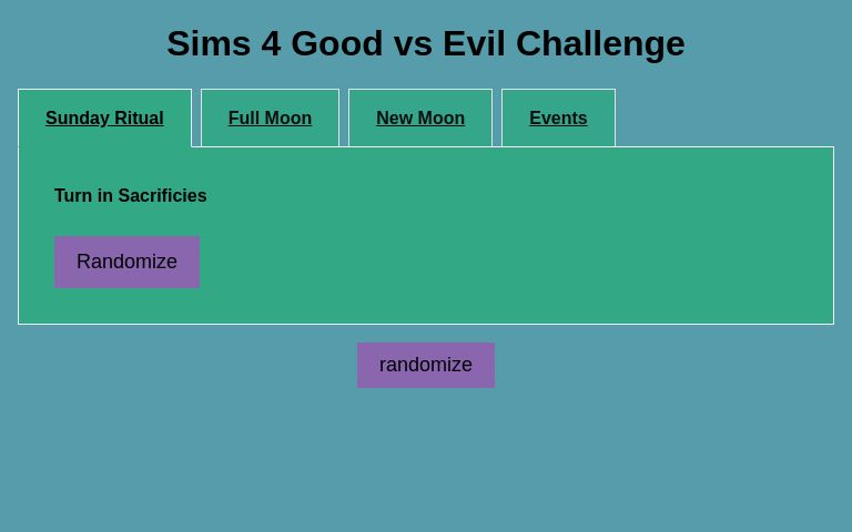 Sims 4 Good vs Evil Challenge ― Perchance Generator