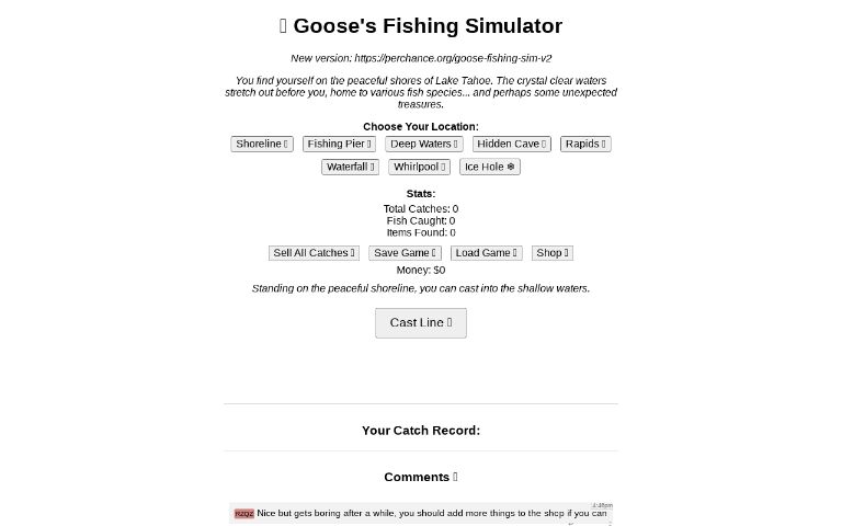 🎣 Goose's Fishing Simulator ― Perchance Generator