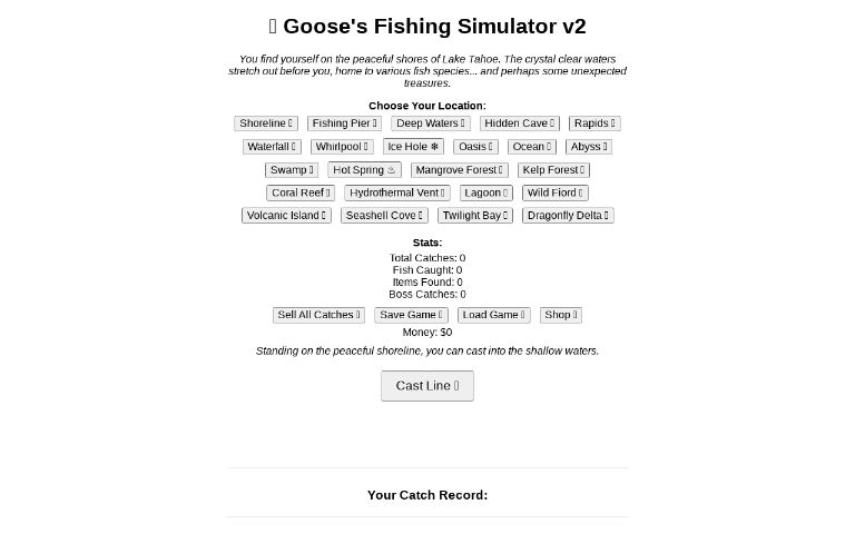 🎣 Goose's Fishing Simulator v2 ― Perchance Generator
