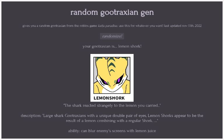 random gootraxian gen ― Perchance Generator