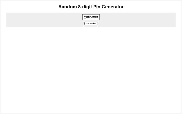 8-digit PIN Generator