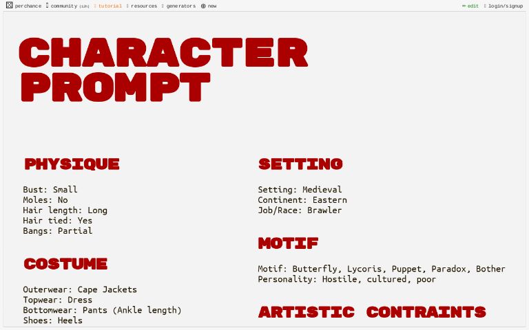 Character Prompt ― Perchance Generator