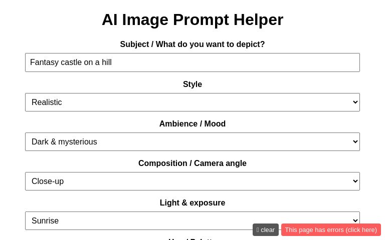 AI Image Prompt Helper ― Perchance Generator