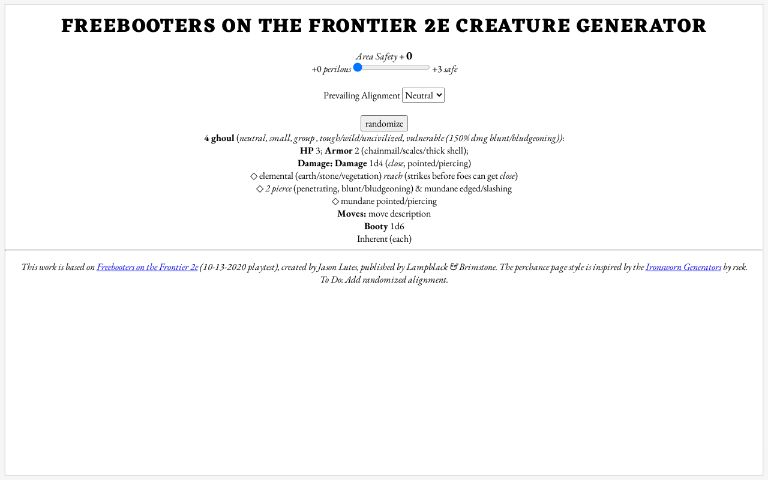 Freebooters on the Frontier 2e Creature Generator