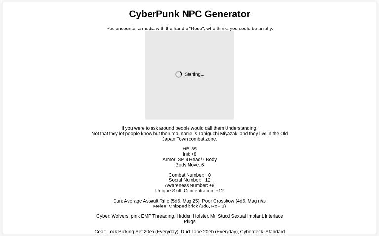 CyberPunk NPC Generator
