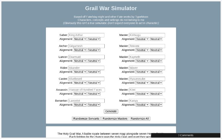 Grail War Simulator ― Perchance Generator