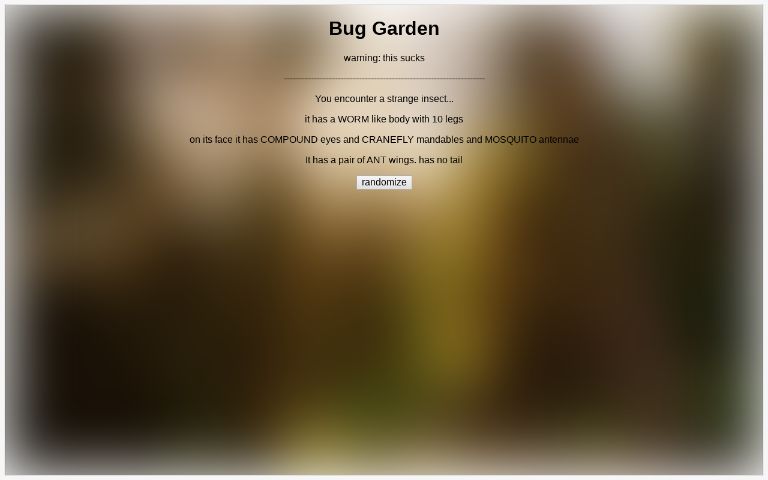 Bug Garden ― Perchance Generator