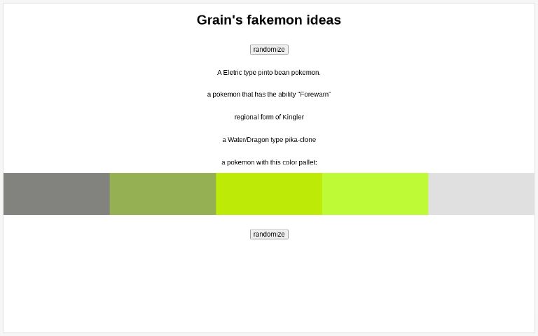 Grain's fakemon ideas ― Perchance Generator