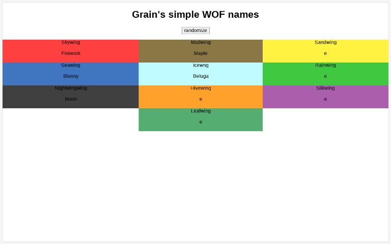Grain's simple WOF names ― Perchance Generator