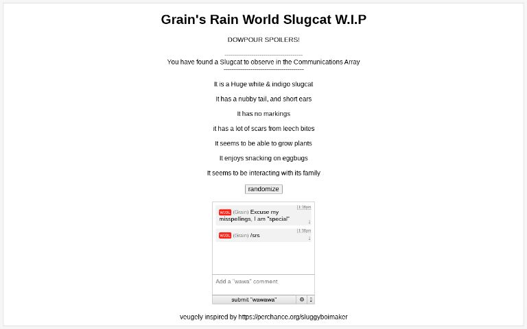 Grain's Rain World Slugcat W.I.P ― Perchance Generator