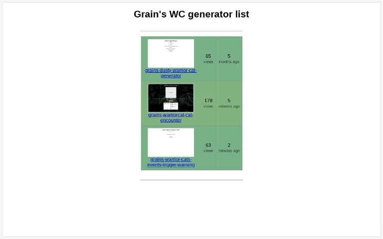 Grain's WC generator list