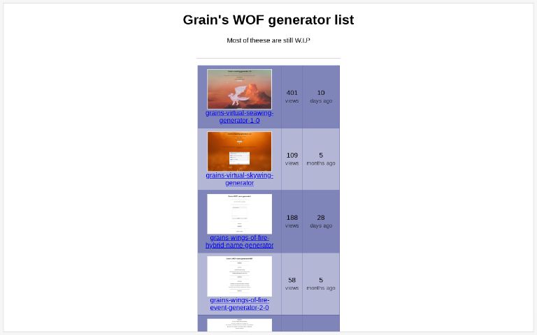 Grain's WOF generator list