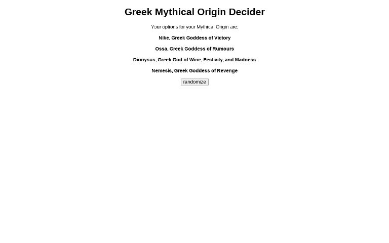 Greek Mythical Origin Decider ― Perchance Generator
