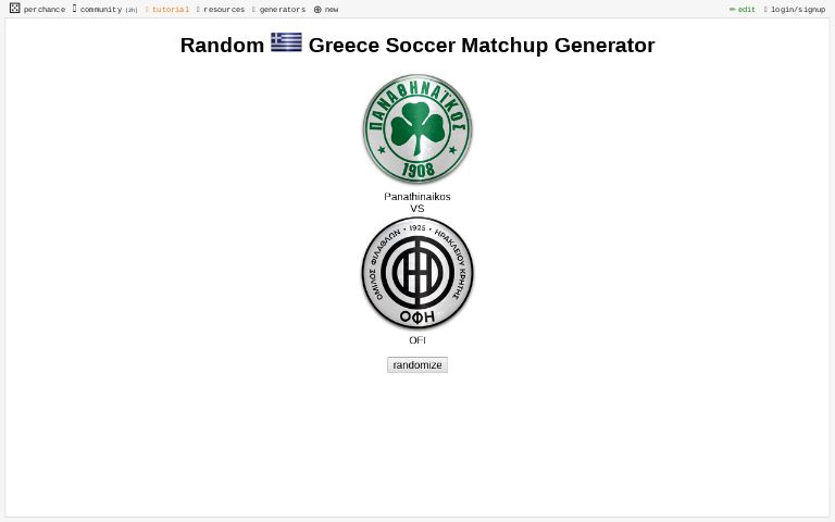 Random Greece Soccer Matchup Generator