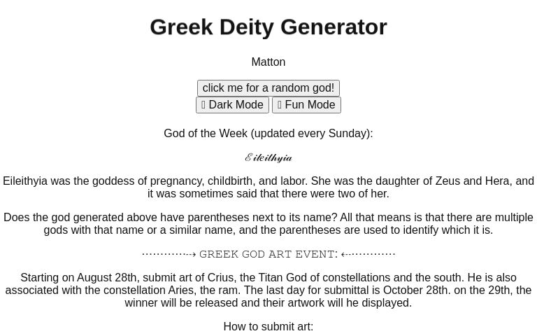 Greek Deity Generator