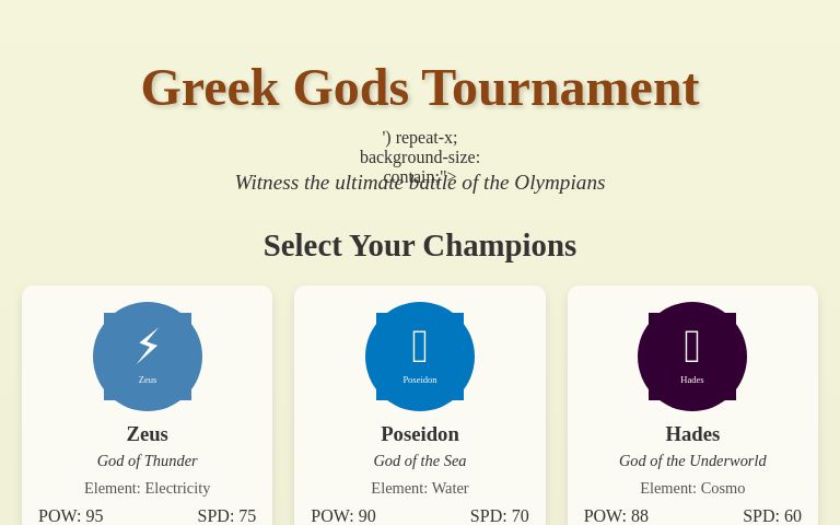 Greek Gods Tournament ― Perchance Generator