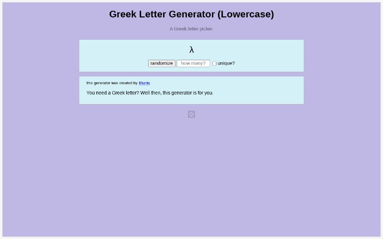 Greek Letter Generator (Lowercase)